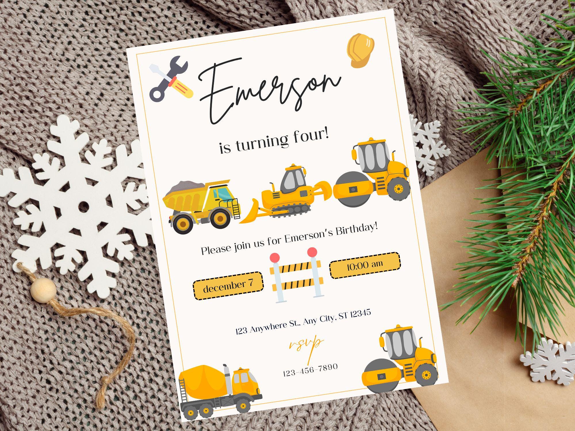 Editable Construction Vehicles Party Digital Invitation Printable ...