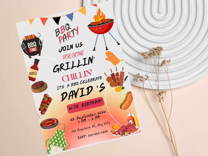 Editable BBQ Party Invitation Template, BBQ Invitation, BBQ Birthday ...