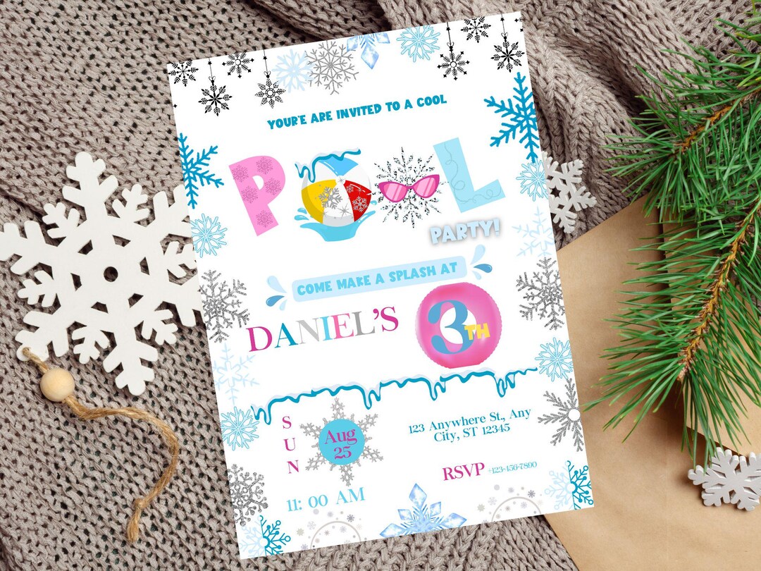 Winter Pool Party Invitation, Winter Party Invite, Editable Pool ...