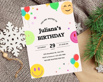 Smiley Faces Editable Printable Invitation Template, Kids Party ...
