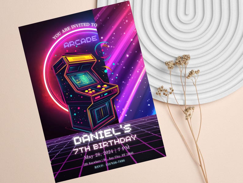 Editable Arcade Party Birthday Invitation, Arcade Birthday Invitation ...
