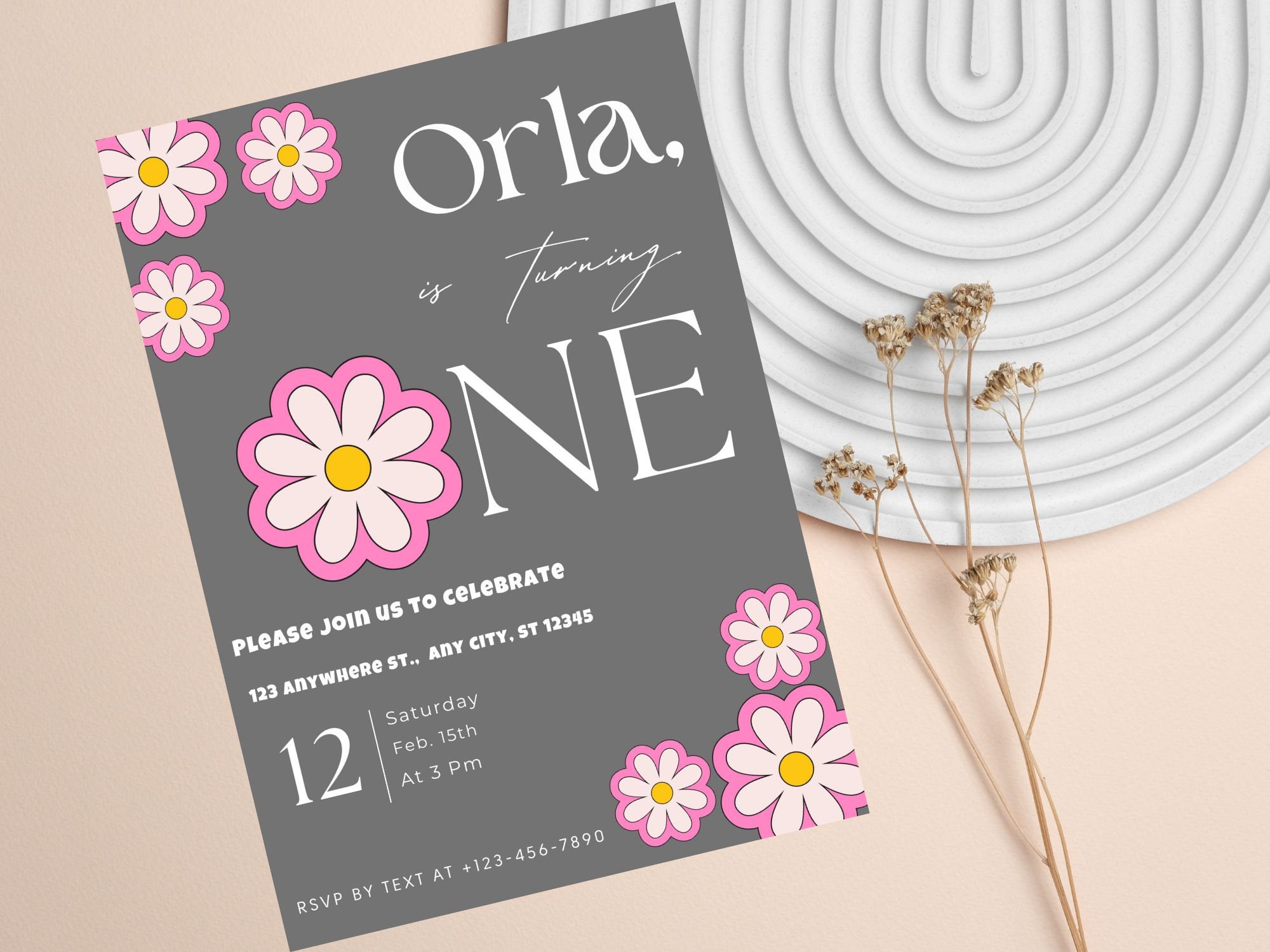 Boho Daisy Party Invitation First Birthday Invite Boho Party Invite ...