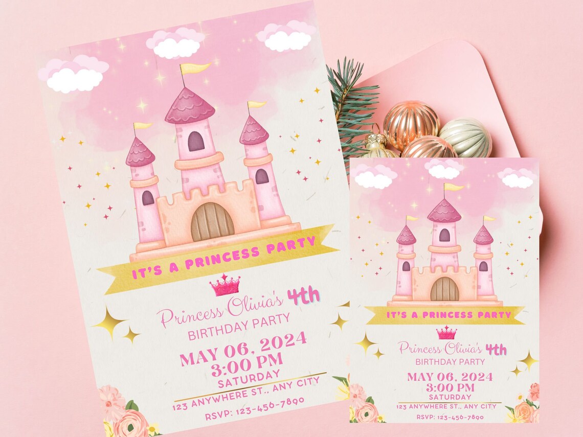 Editable Princess Birthday Invitation Template Princess Party Birthday ...