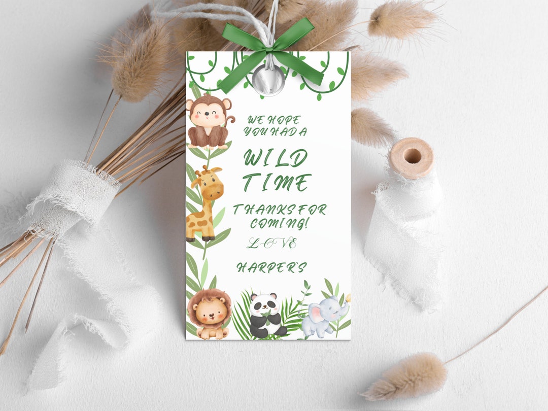 EDITABLE Safari Favor Tag 2" X 3.5", Boy Wild One 1st Birthday Thank ...