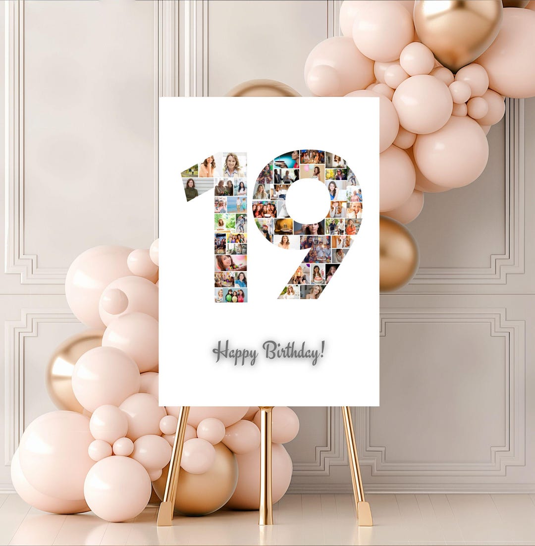 19th Birthday Photo Collage Template, 19th Birthday Welcome Sign ...