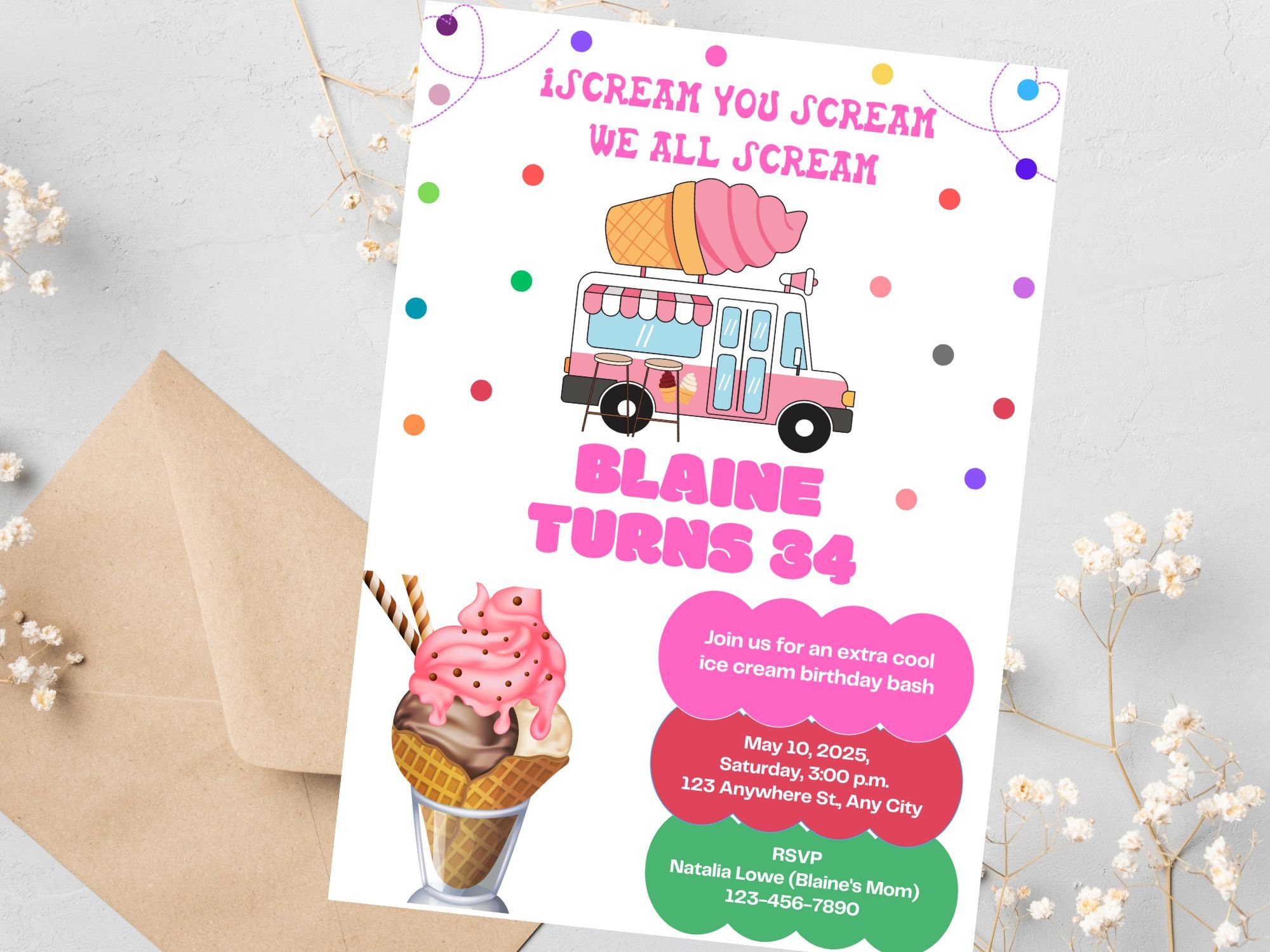 Editable Ice Cream Truck Birthday Invitation I Scream You Scream We All ...