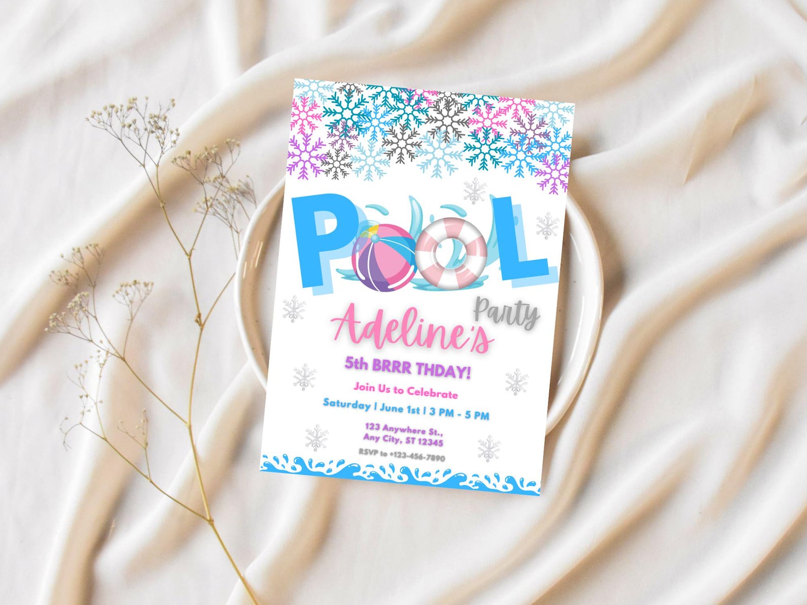 Winter Pool Party Invitation, Winter Party Invite, Editable Pool ...