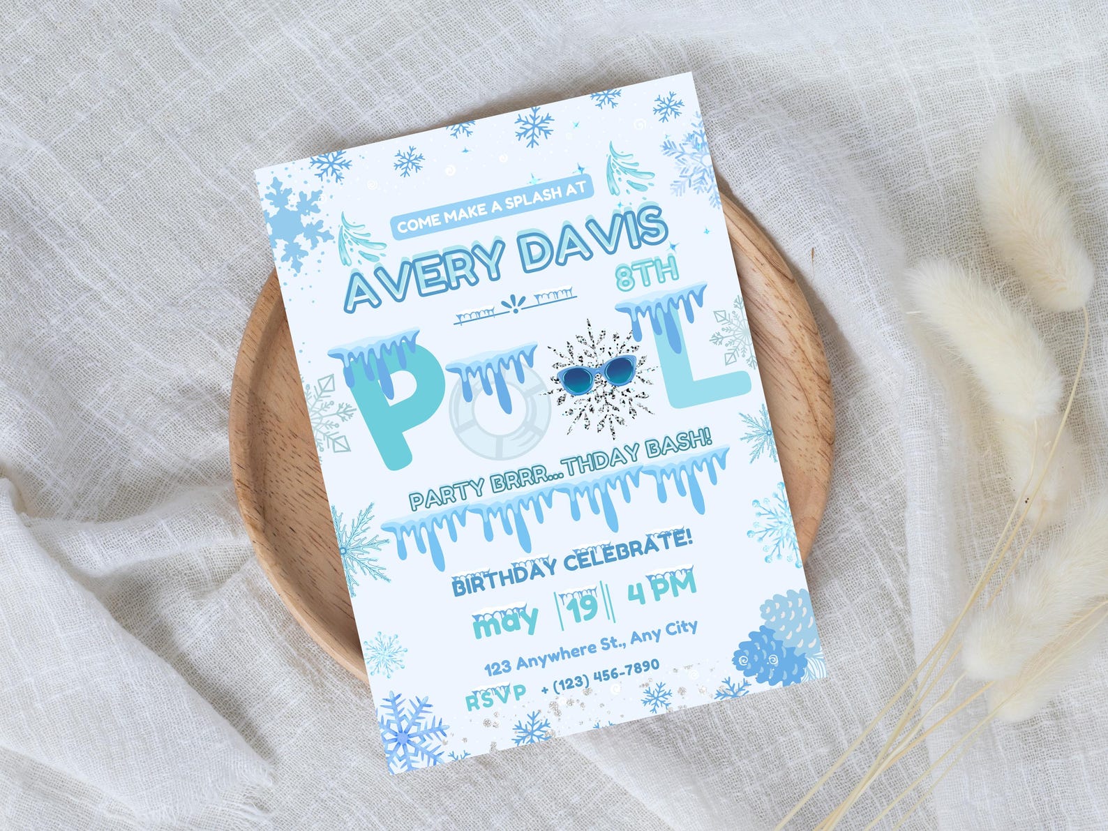 Winter Pool Party Invitation, Winter Party Invite, Editable Pool ...