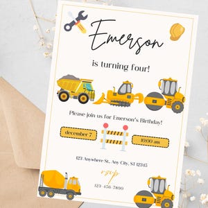 Editable Construction Vehicles Party Digital Invitation Printable ...