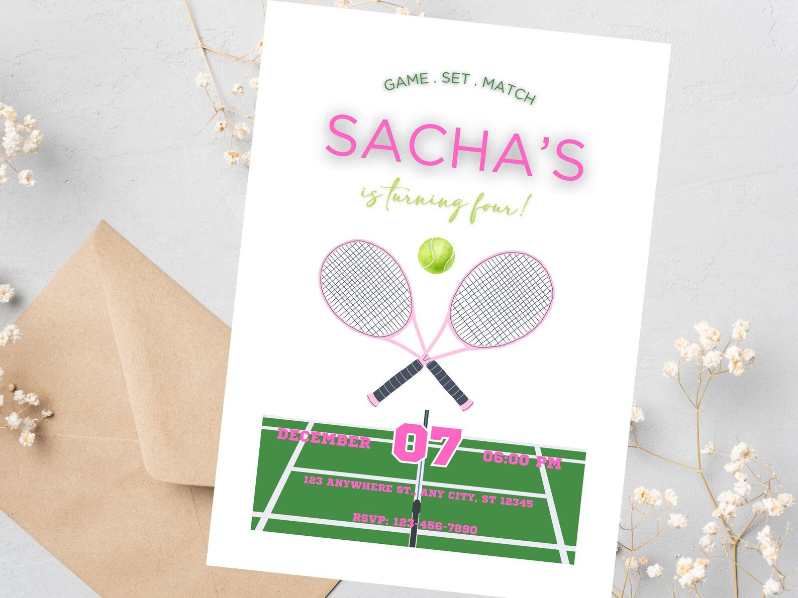 Tennis Birthday Invitation Template, Sports Theme Birthday Invite ...