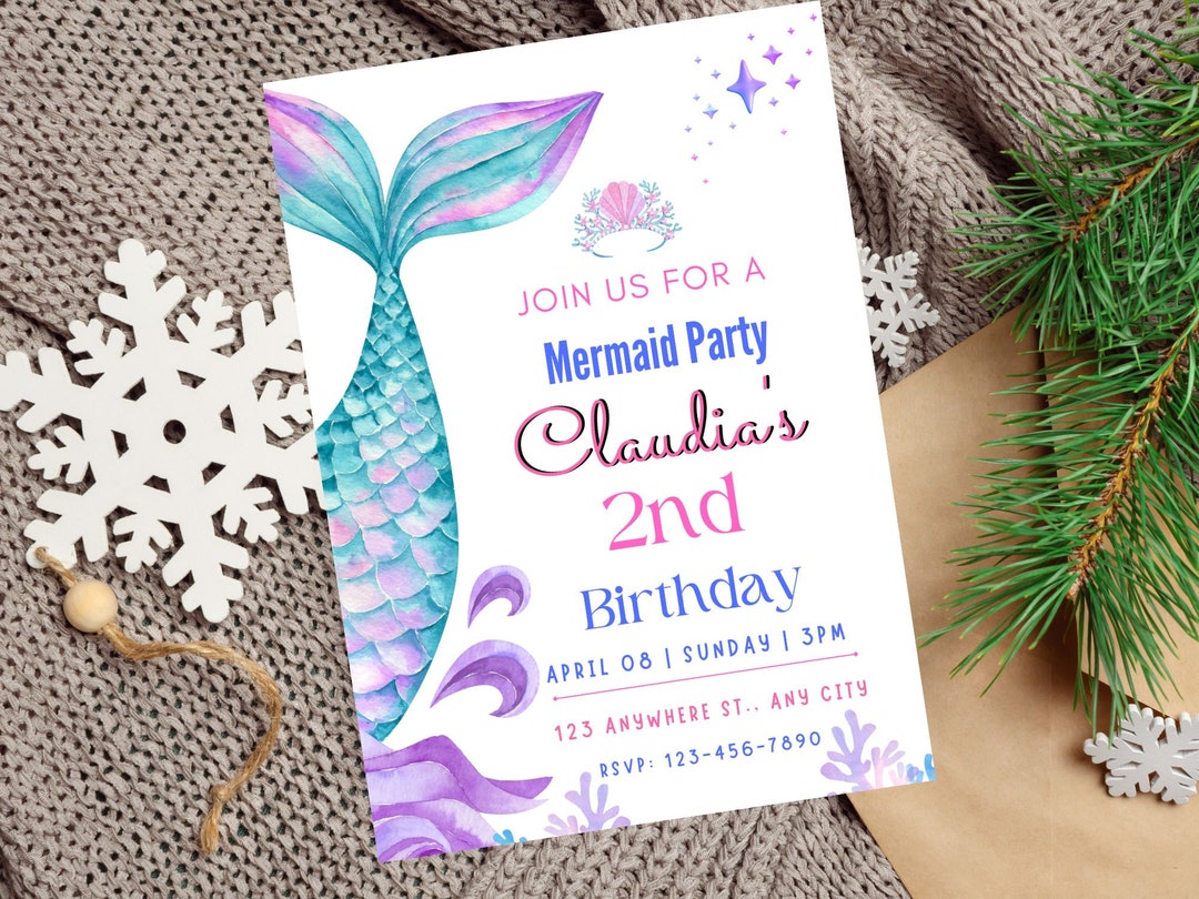 Mermaid Tail Theme Party Invitation - Girls Under the Sea Editable ...