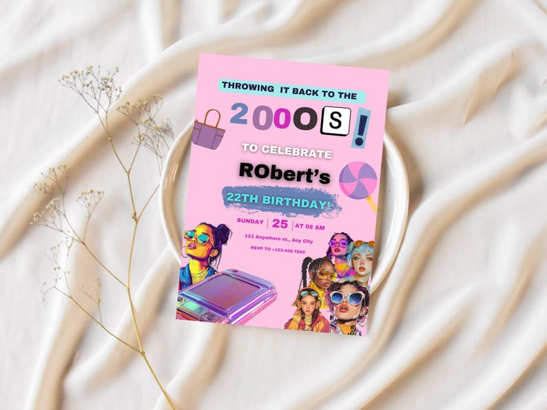 2000s Party Invite, 2000s Invitation Template, Editable Y2k Birthday ...