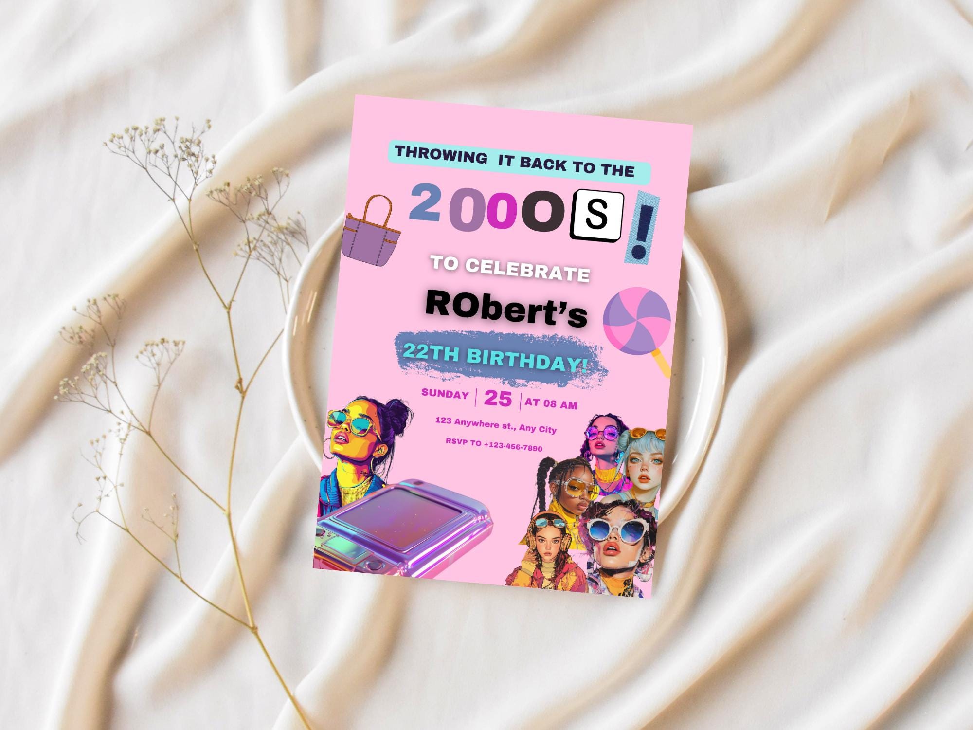 2000s Party Invite, 2000s Invitation Template, Editable Y2k Birthday ...