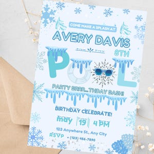 Winter Pool Party Invitation, Winter Party Invite, Editable Pool ...