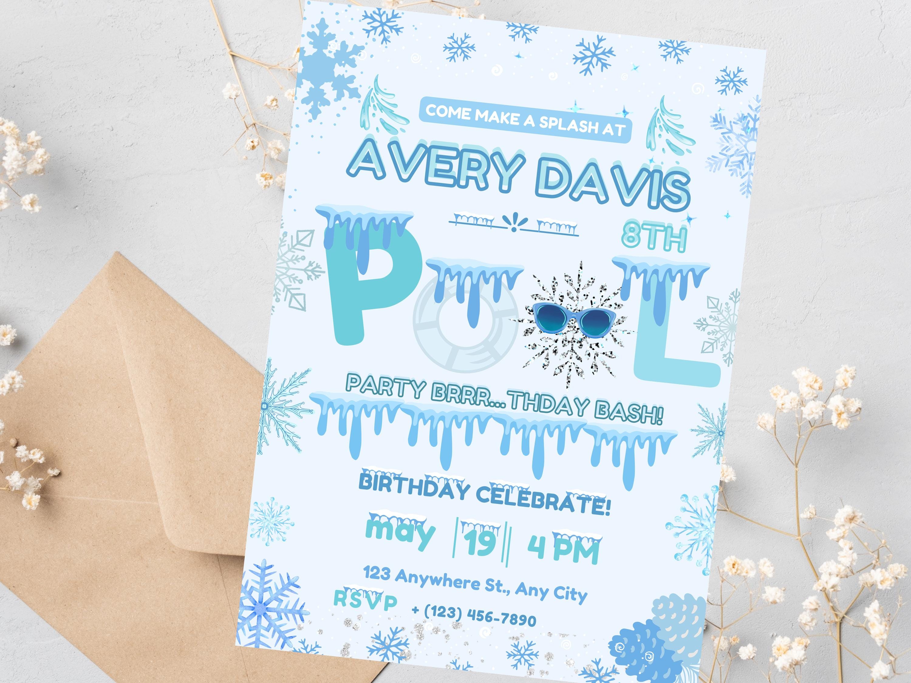 Winter Pool Party Invitation, Winter Party Invite, Editable Pool ...
