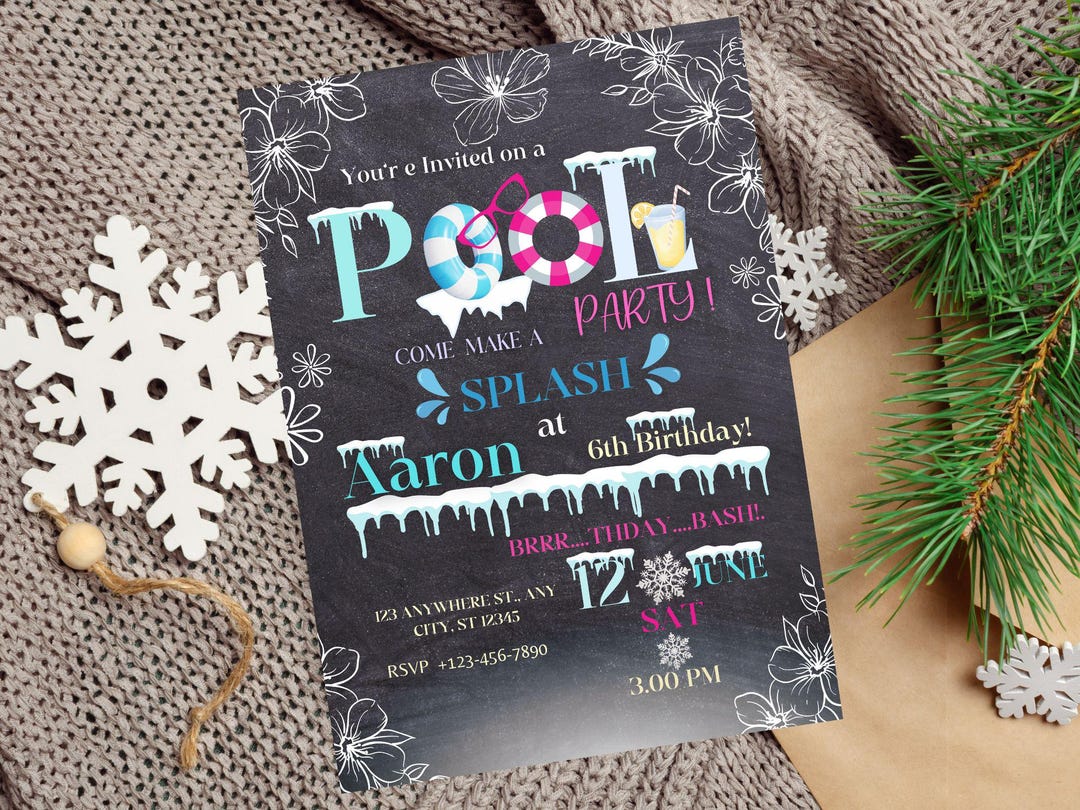 Winter Pool Party Invitation, Winter Party Invite, Editable Pool ...
