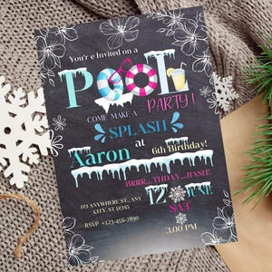 Winter Pool Party Invitation, Winter Party Invite, Editable Pool ...