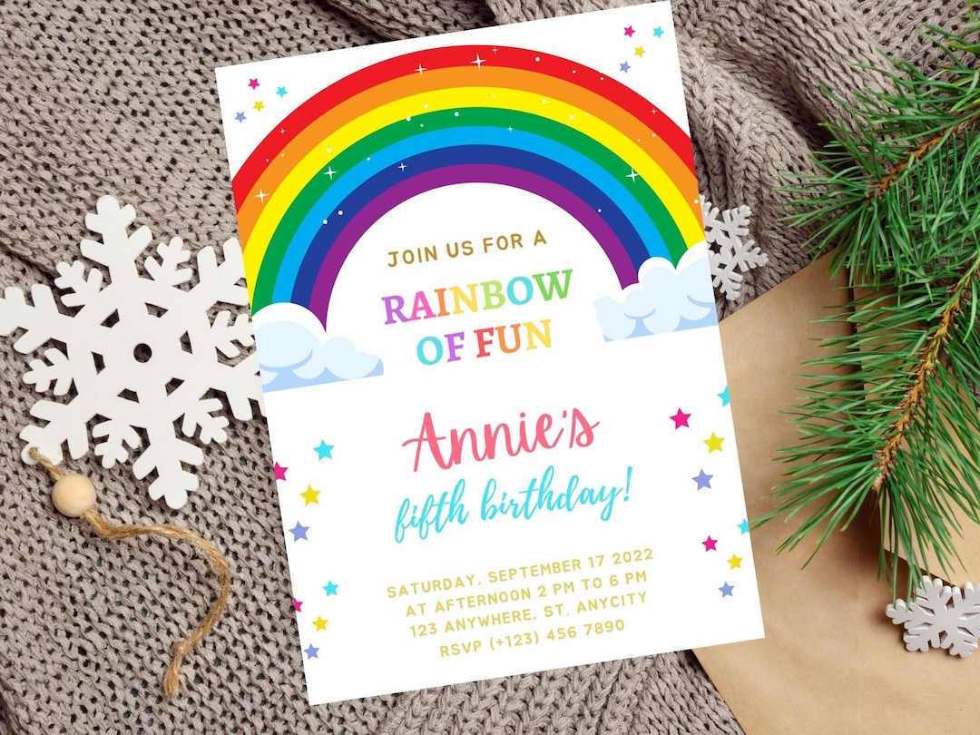 Editable Rainbow Invitation, Rainbow Birthday Invitation, Rainbow Template Download, Digital ...