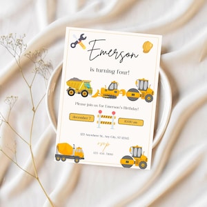 Editable Construction Vehicles Party Digital Invitation Printable ...