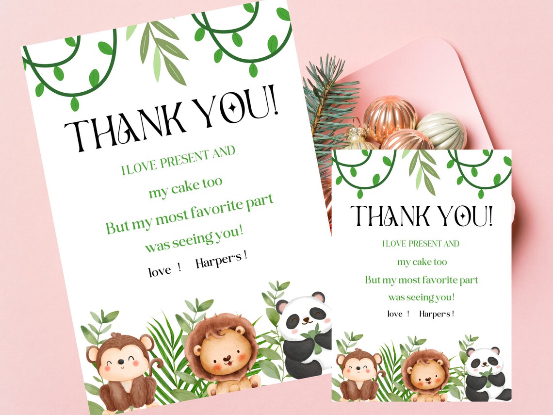 EDITABLE Safari Birthday Thank You Card 5 X 7, Wild One Thank You Card ...