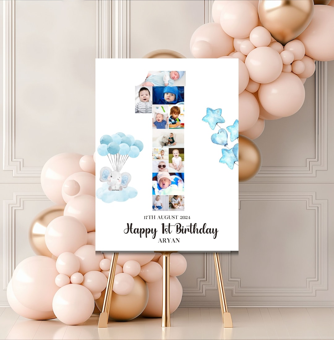 Photo Collage One, Ist Birthday Collage, Balloons First Birthday Photo ...