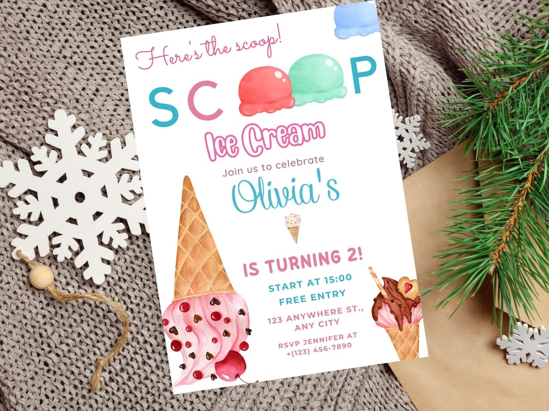 Editable Ice Cream Birthday Invitation, Ice Cream Party Template, Here ...