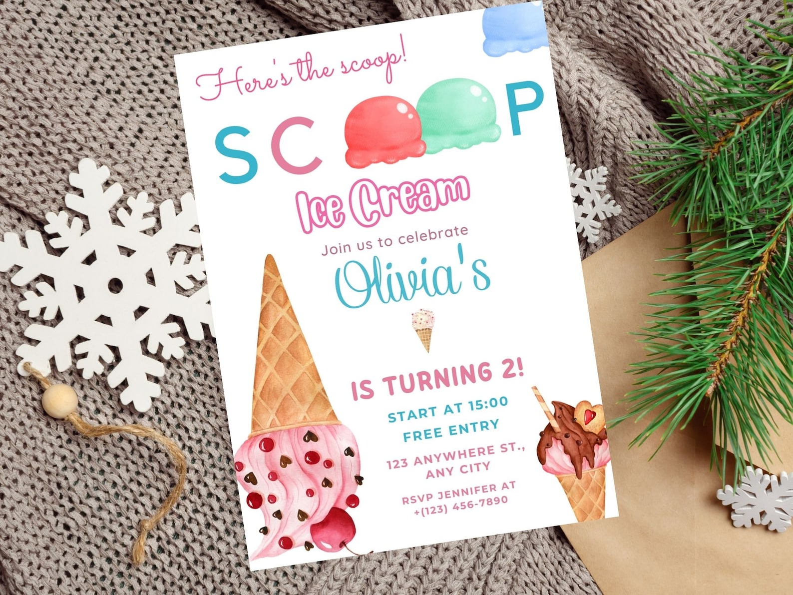 Editable Ice Cream Birthday Invitation, Ice Cream Party Template, Here ...