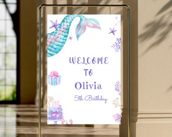 Editable Mermaid Welcome Sign Mermaid Birthday Party Welcome Sign ...