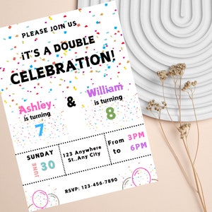 Editable Joint Birthday Party Invitation Template, Sibling Birthday ...