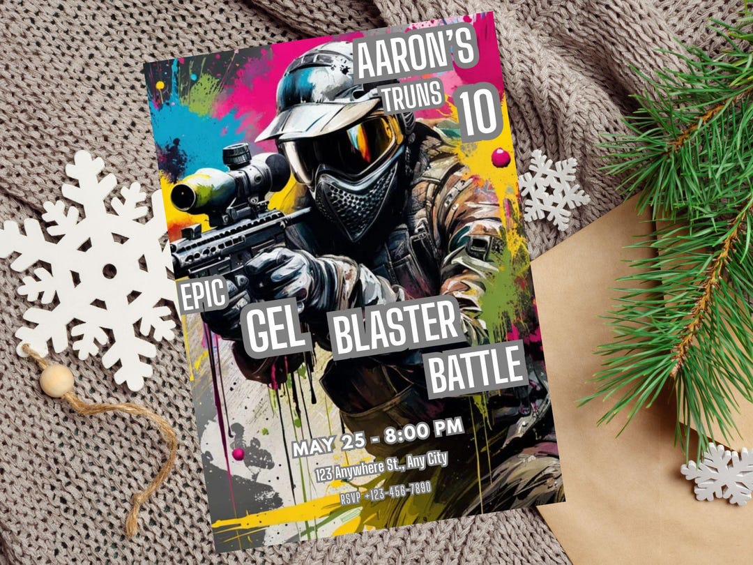 Editable Gel Blaster Birthday Invitation Template, Digital Party Invite ...