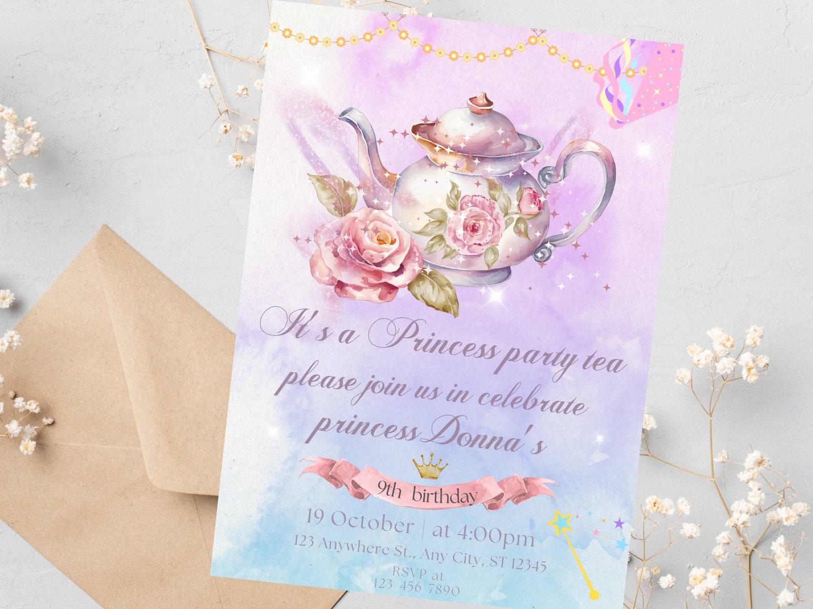 Editable Princess Tea Party Invitation, Princess Birthday Digital ...