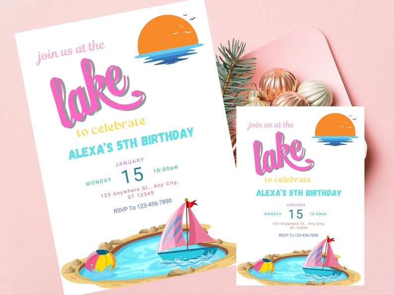 Lake Birthday Editable Invitation, Lake Theme Birthday Invite, Summer ...
