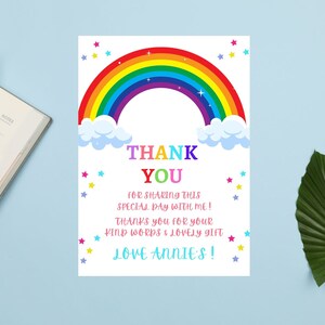 Editable Rainbow Birthday Thank You Card, Colorful Rainbow Thank You ...
