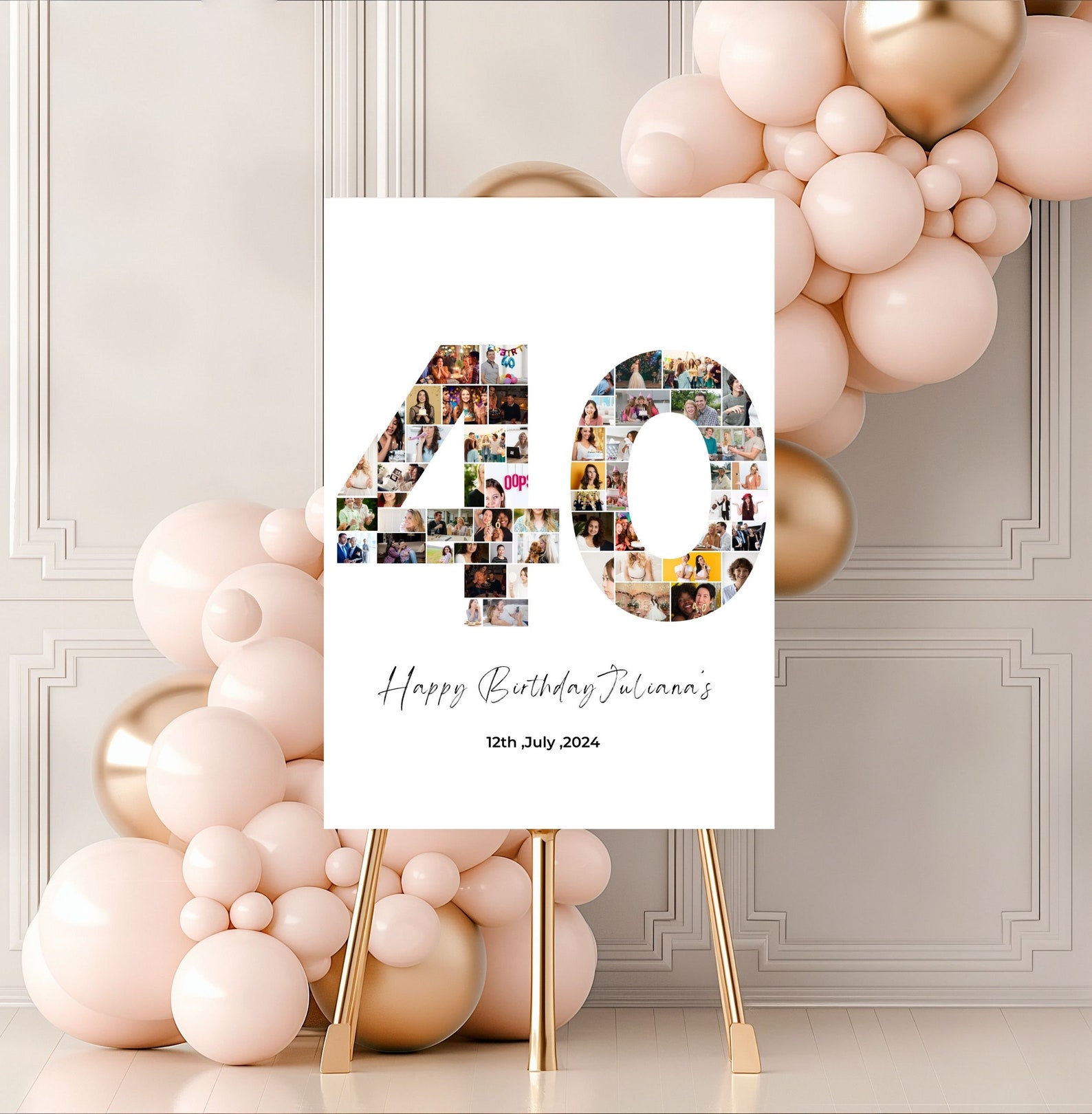 40th Birthday Photo Collage Template, Photo Collage Sign, Canva Frame ...