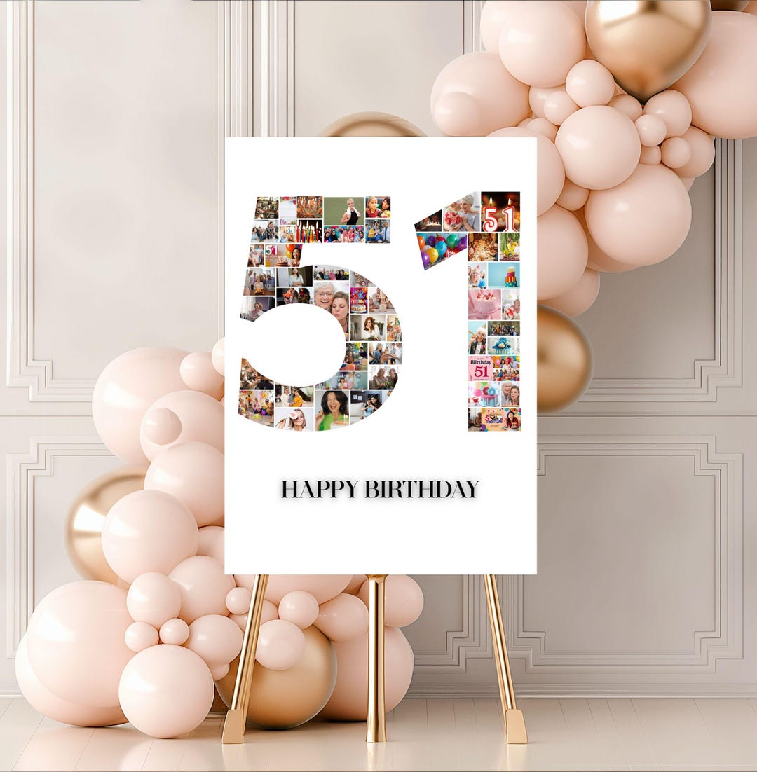 51st Birthday Photo Collage Template, 51st Birthday Welcome Sign ...