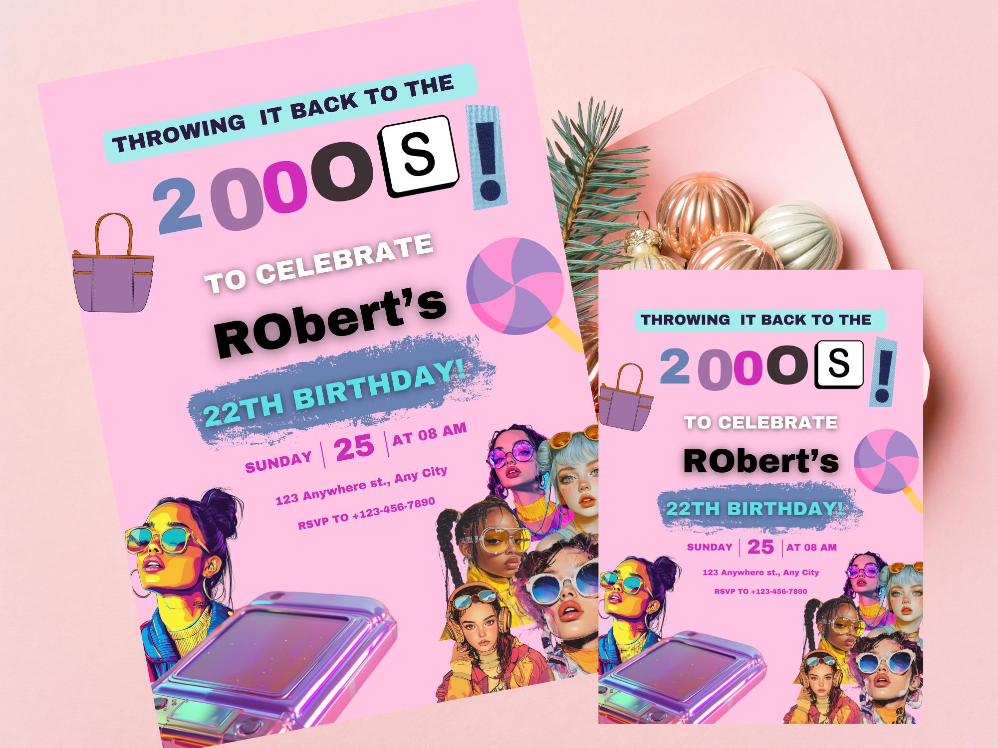 2000s Party Invite, 2000s Invitation Template, Editable Y2k Birthday ...