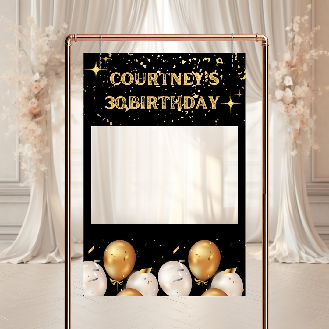 Editable Gold Black Photo Booth Frame, Sweet Balloon Birthday Photo ...