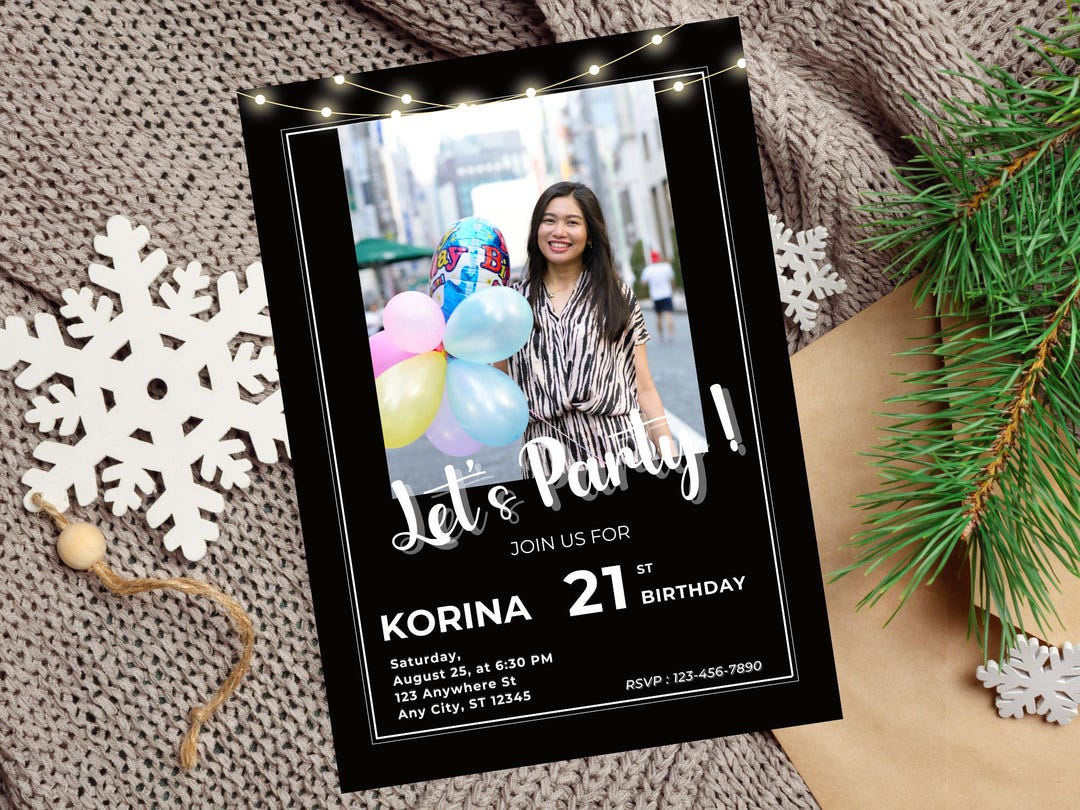 Editable Photo Birthday Invitation, Minimal Photo Birthday Invitation ...