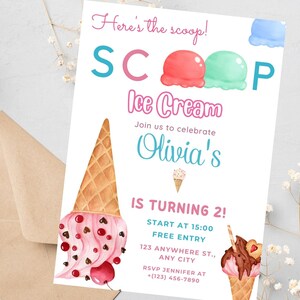Editable Ice Cream Birthday Invitation, Ice Cream Party Template, Here ...