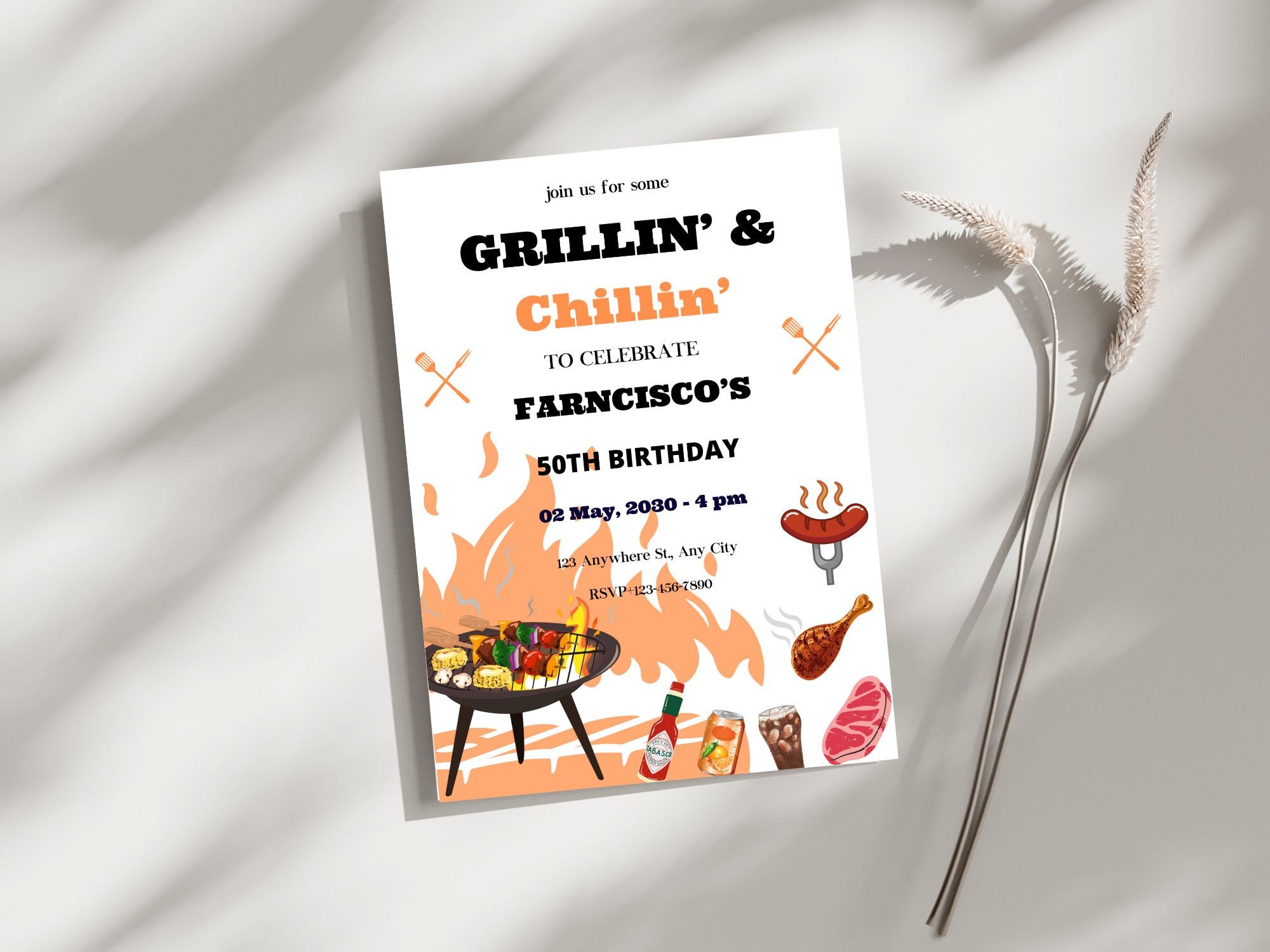Editable BBQ Party Invitation Template, BBQ Invitation, BBQ Birthday ...