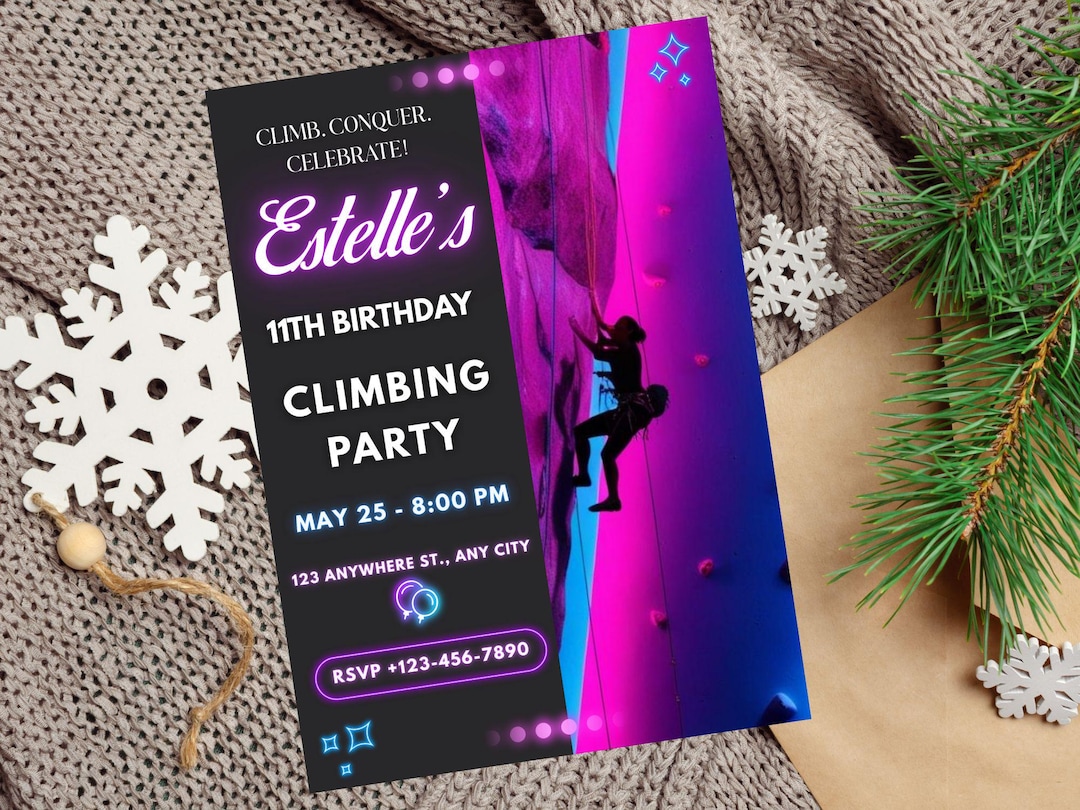Editable Girl Rock Climbing Birthday Invitation Template, Let's Climb ...