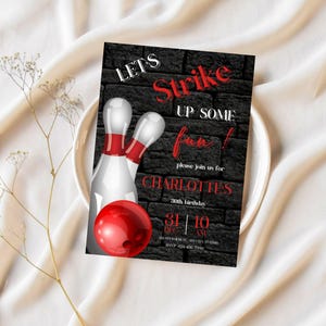Editable Bowling Birthday Invitation Template, Strike up Some Fun ...