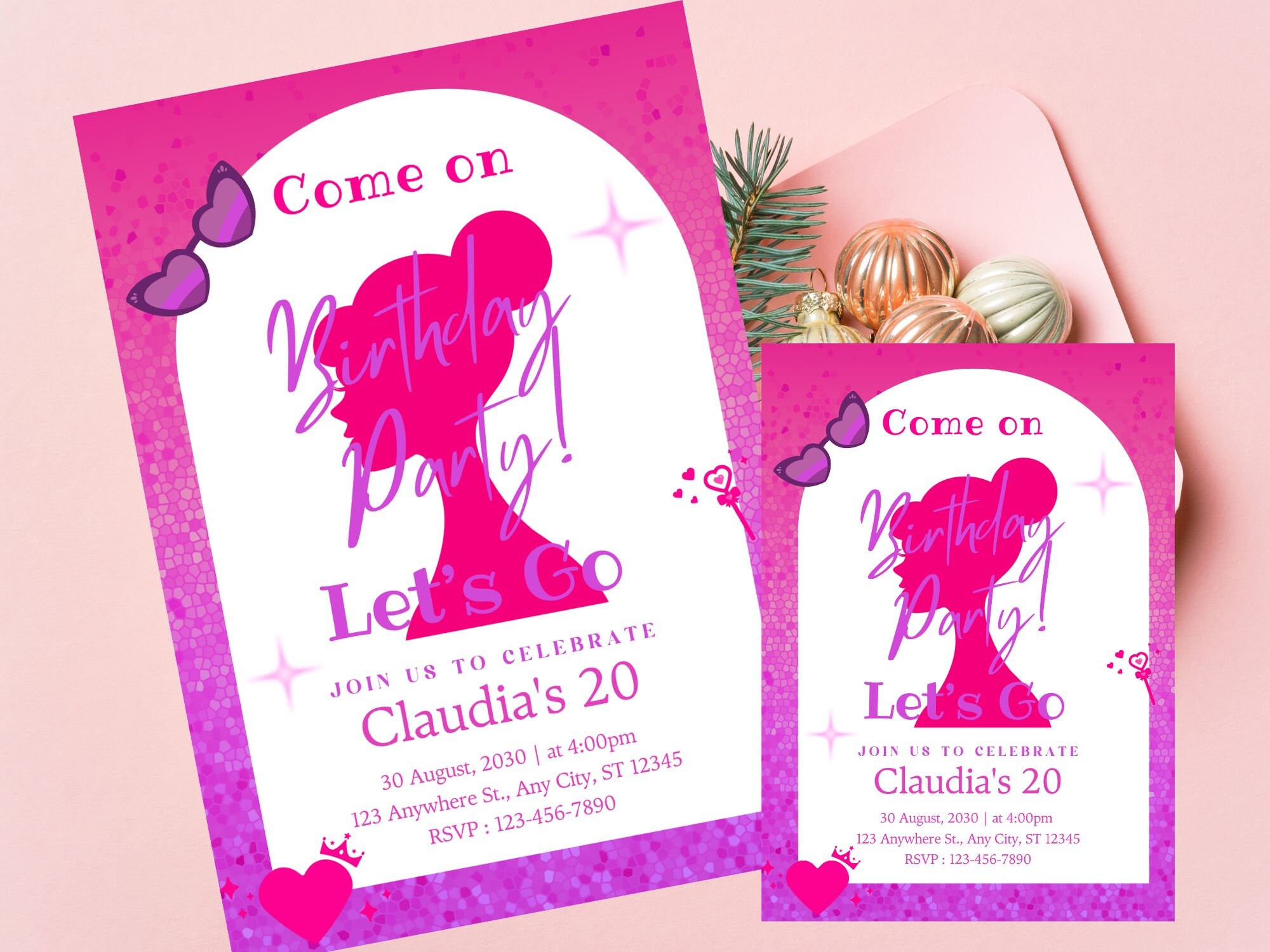 Editable Invitation Pink Doll Birthday Party, Pink Sparkle Birthday ...