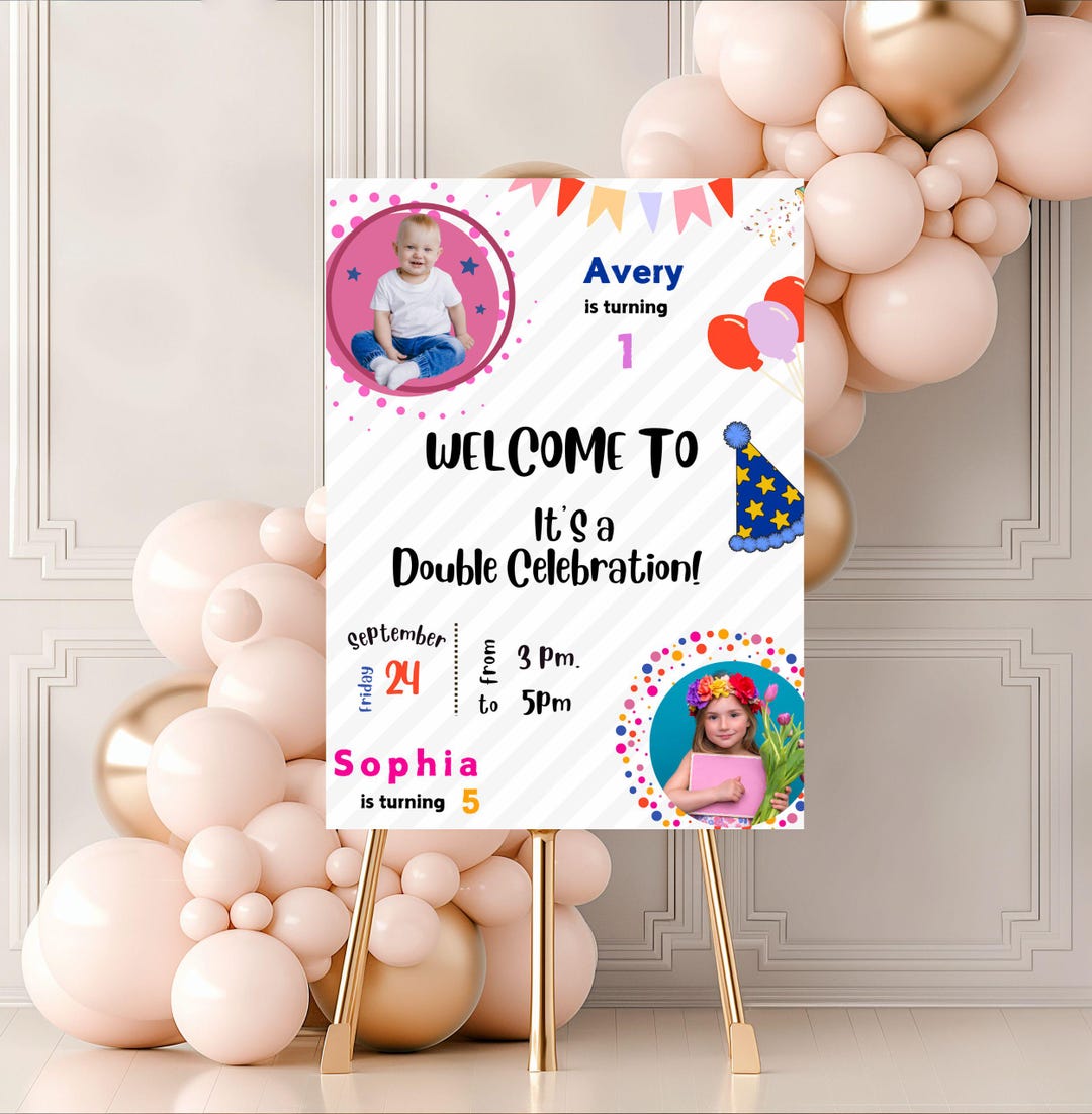 Editable Sibling Birthday Welcome Sign | Double Birthday Party Sign ...