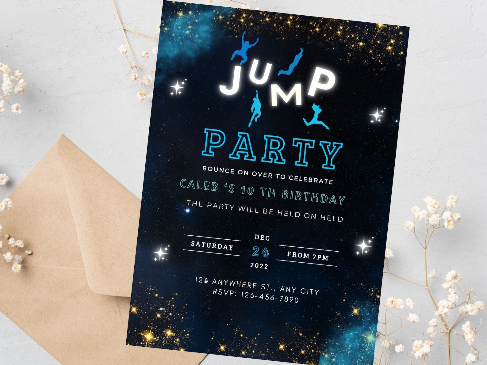 EDITABLE Trampoline Park Birthday Jump Birthday Party Invitation, Glow ...