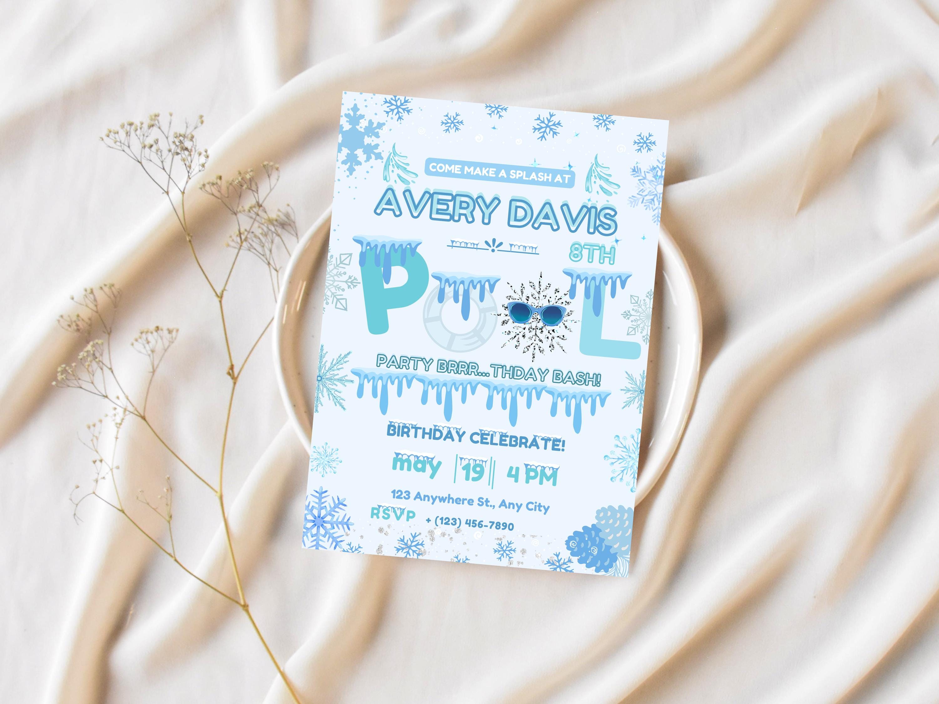 Winter Pool Party Invitation, Winter Party Invite, Editable Pool ...