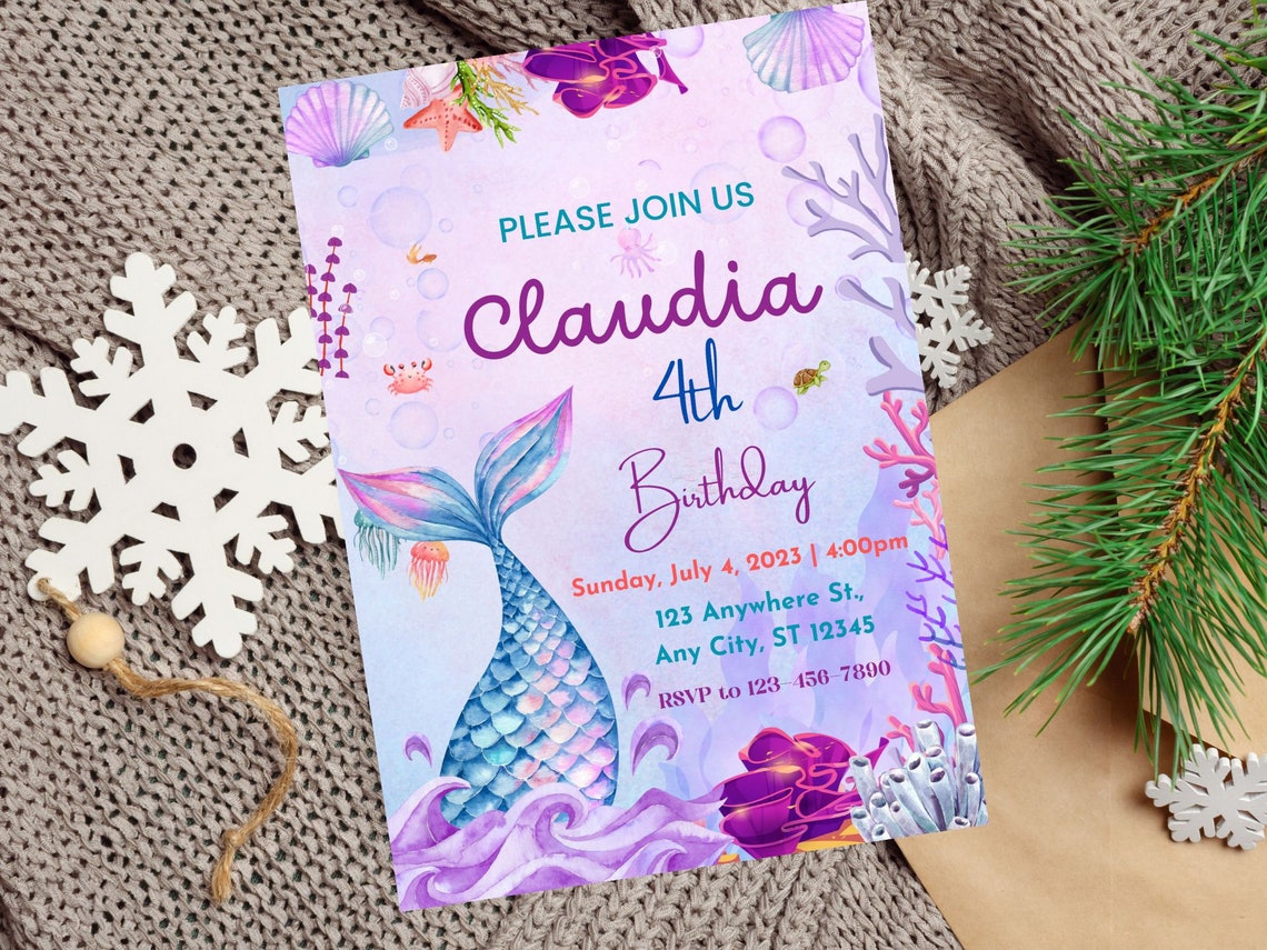 Editable Mermaid Tail Birthday Invitation Under the Sea Birthday Invite ...