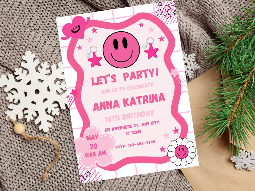 Editable Smiley Face Birthday Invitation Template, Smiley Face Birthday ...