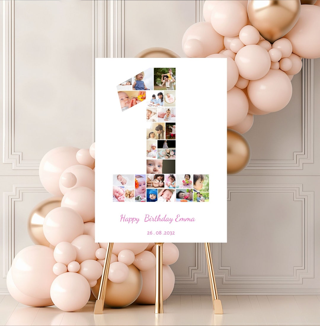 First Birthday Photo Collage Template, 1st Birthday Welcome Sign, One ...