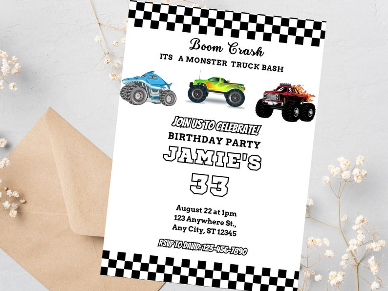 Editable Monster Truck Birthday Invitation Monster Trucks Invitation ...